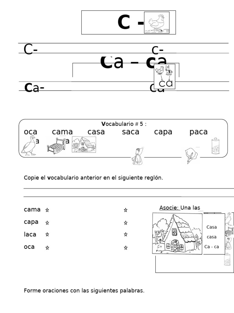 Vocabulario Infantil: Palabras con "ca" y "sa" | PDF