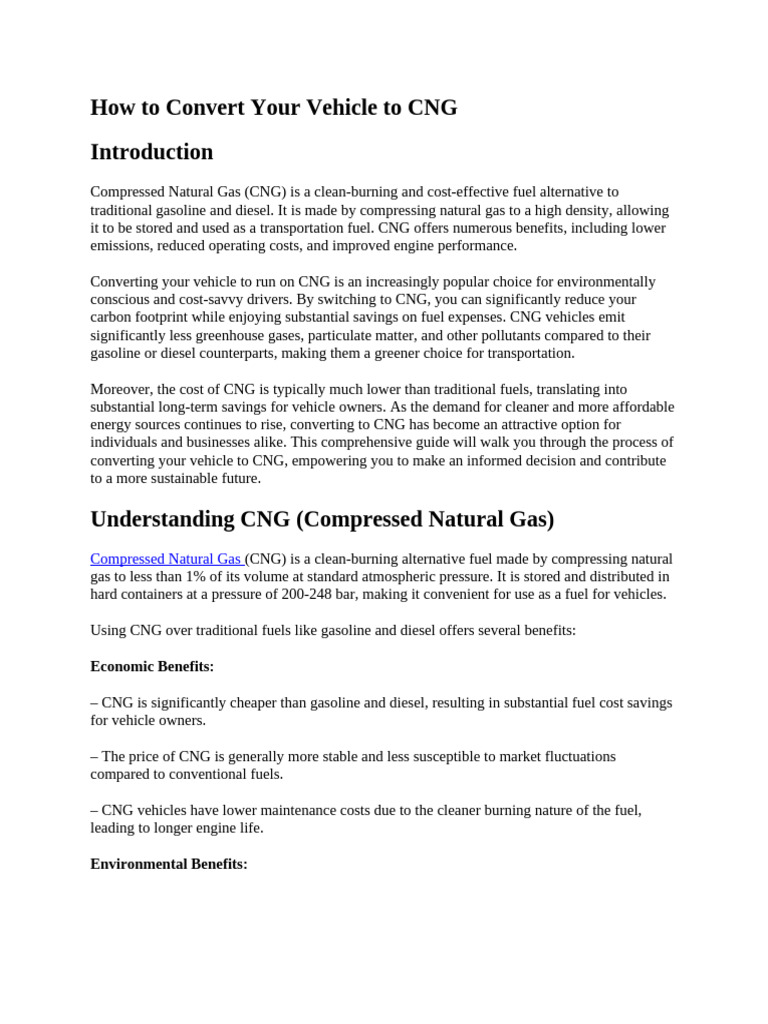 How To Convert Your Vehicle To CNG | PDF | Gasoline | Natural Gas