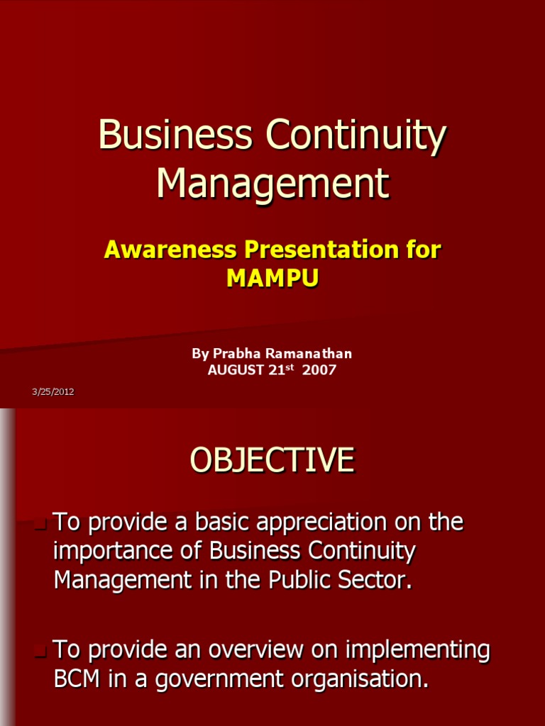 BCM Awareness Training for Public Sector | PDF | Disaster Recovery ...
