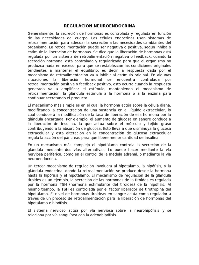 Regulacion Neuroendocrina | PDF | Hormona | Glándula pituitaria