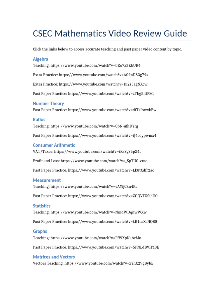 CSEC_Math_Full_Video_Guide_All_Topics | PDF | Mathematics | Geometry