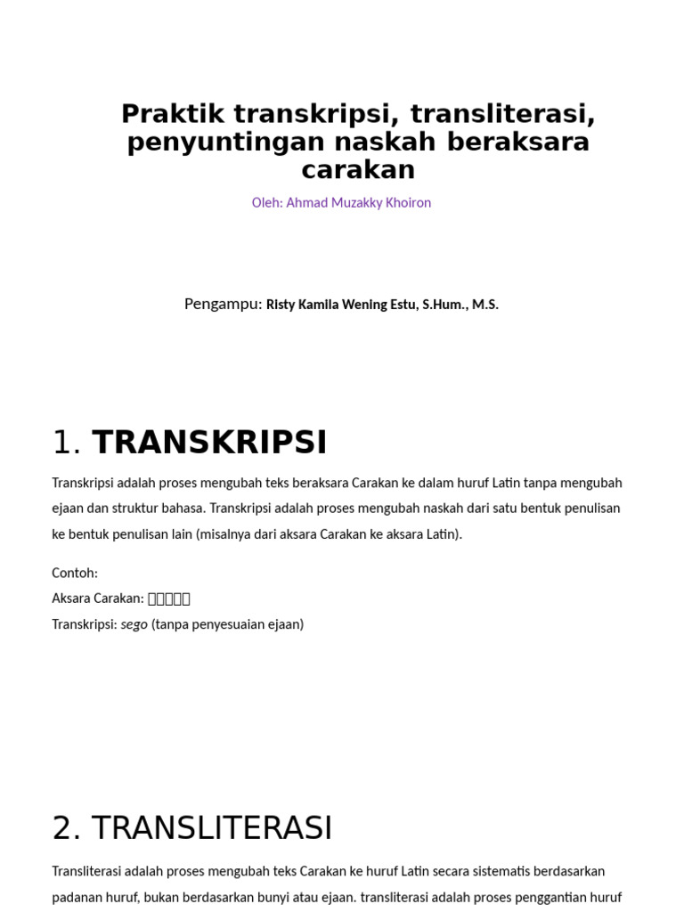 Transkripsi, Transliterasi Aksara Jawa | PDF