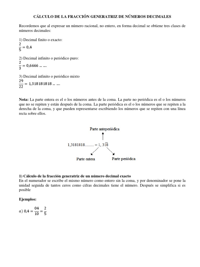 Decimales Exactos, Periódicos Puros y Periódicos Mixtos | PDF | Decimal ...