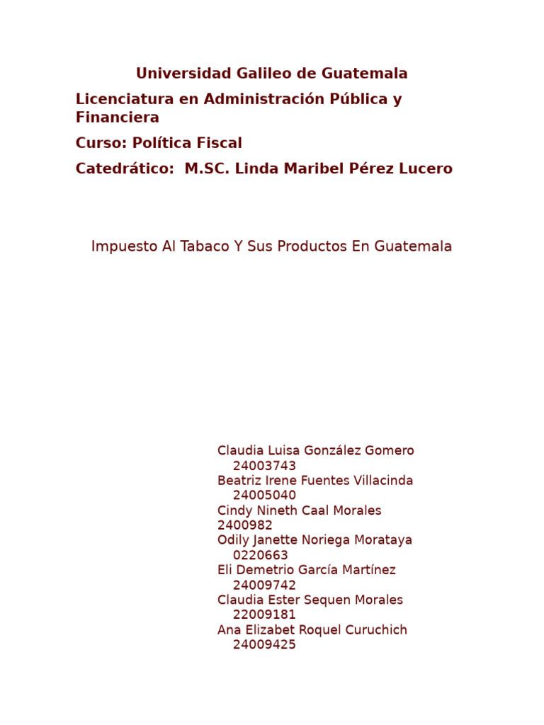Impuesto al Tabaco en Guatemala | PDF | Impuestos | Mercado (economía)