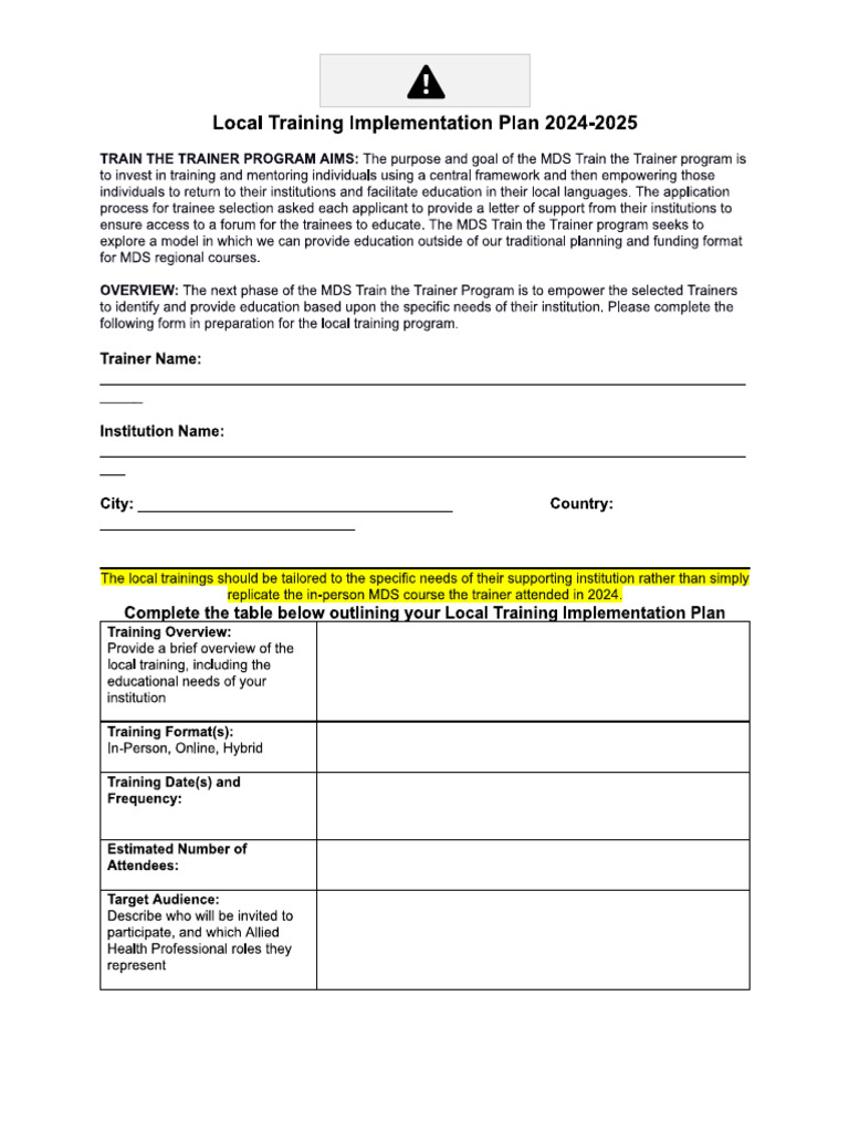 Local Training Implementation Plan 2024-2025 | PDF