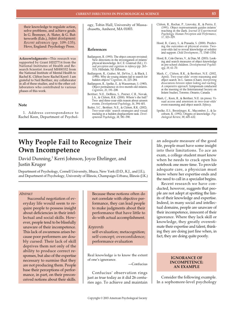 Dunning Et Al (2003) Why People Fail To Recognize Their Own ...