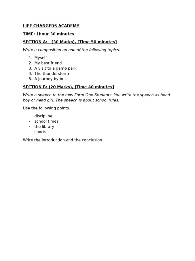 English Form 1&2 | PDF