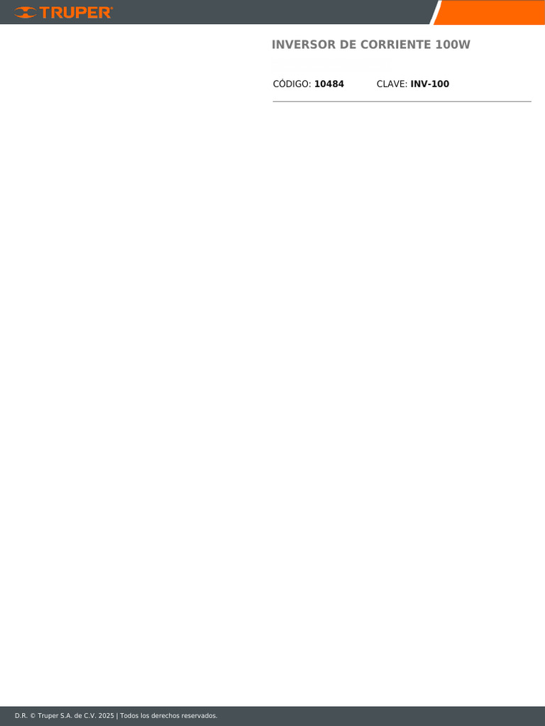 Inversor de Corriente 100W: CÓDIGO: 10484 CLAVE: INV-100 | PDF