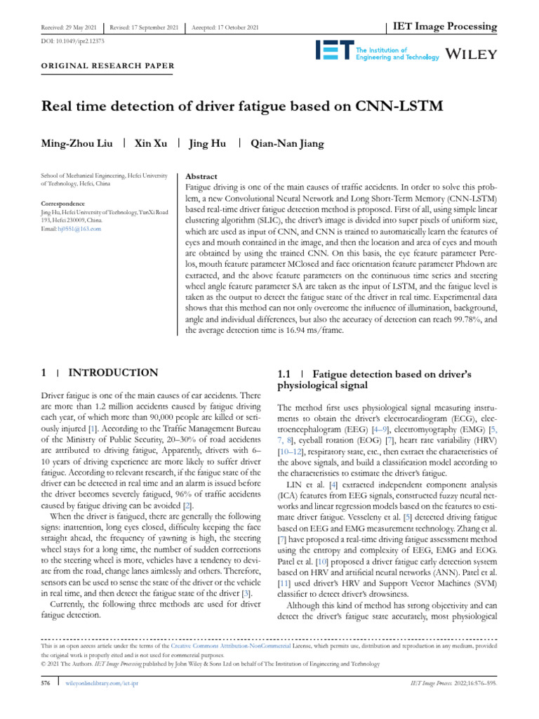 Real-Time Driver Fatigue Detection Using CNN-LSTM | PDF | Image ...