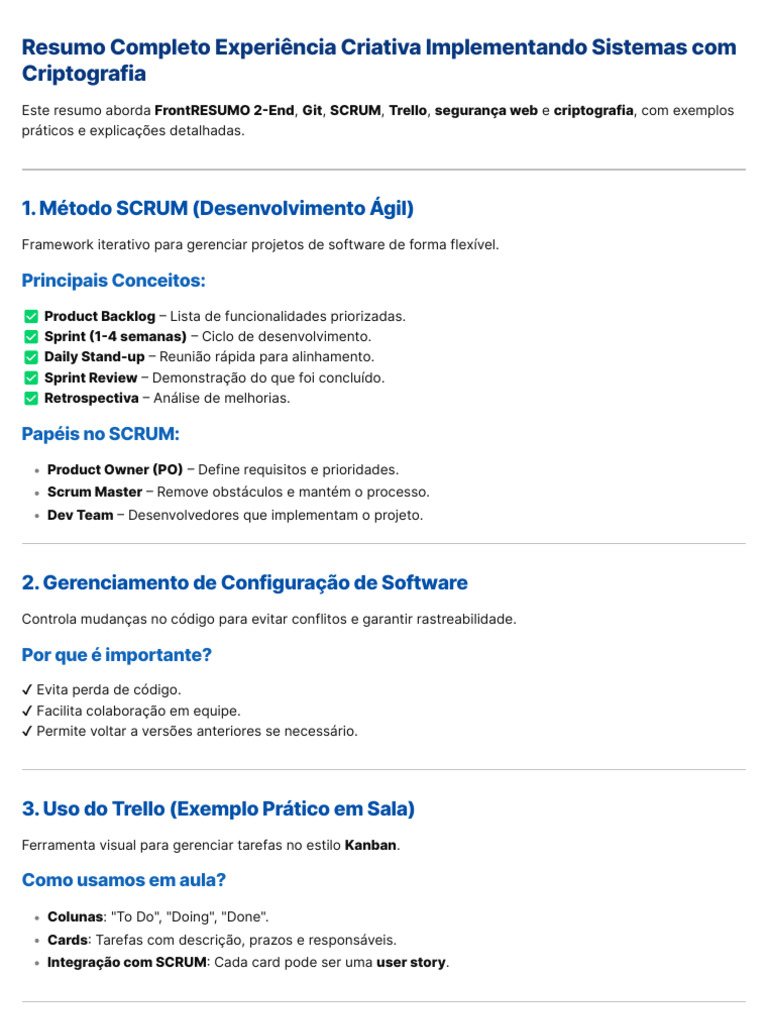 Resumo Completo Experiência Criativa Implementando Sistemas com Criptografia | PDF | Script Java ...