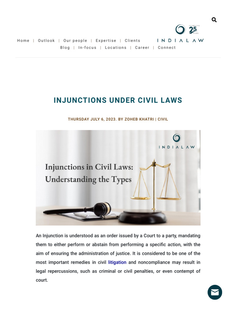 10 Types of Injunctions Under Civil Laws | PDF | Injunction | Legal Remedy
