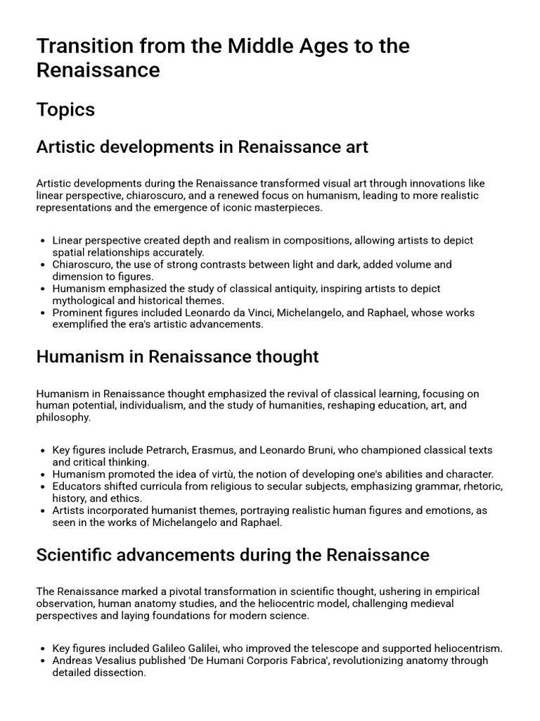 Transition From The Middle Ages To The Renaissance: Topics | PDF ...