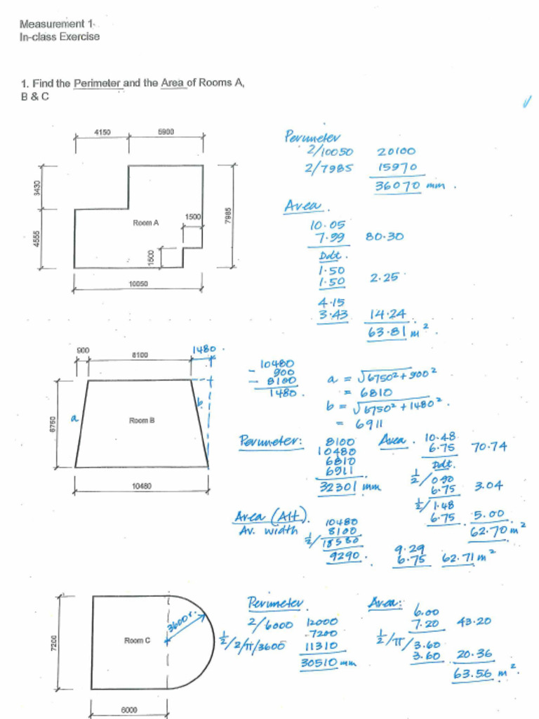 251 M1 Perimeters Areas & Volumes Exercises SOLUTION - JD | PDF