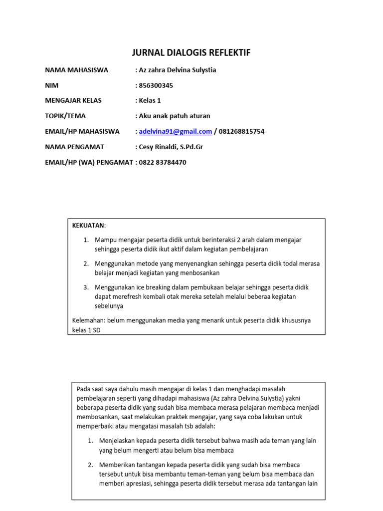 Format Jurnal Dialogis Reflektif 2024 | PDF