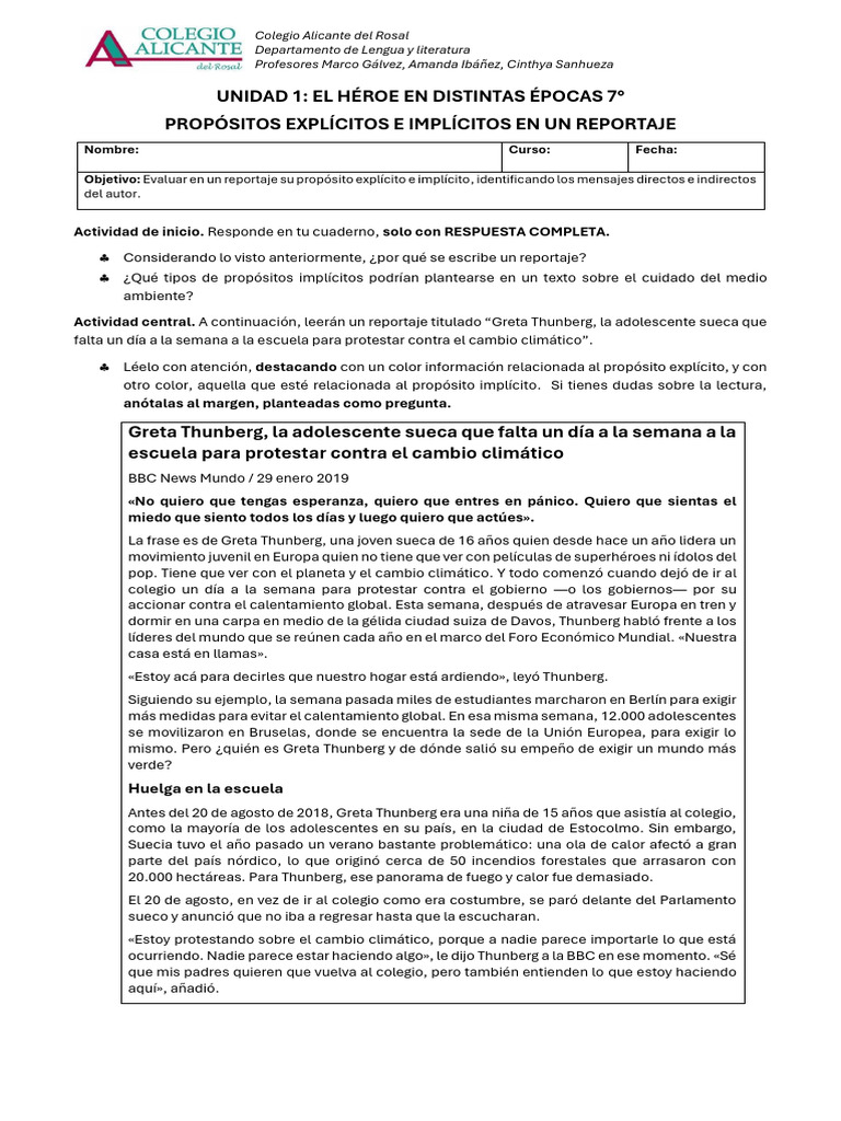 Propósitos en Reportajes sobre Greta Thunberg | PDF