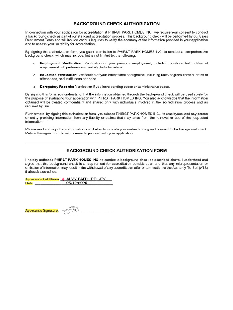 Background Check Authorization Form | PDF | Background Check | Business
