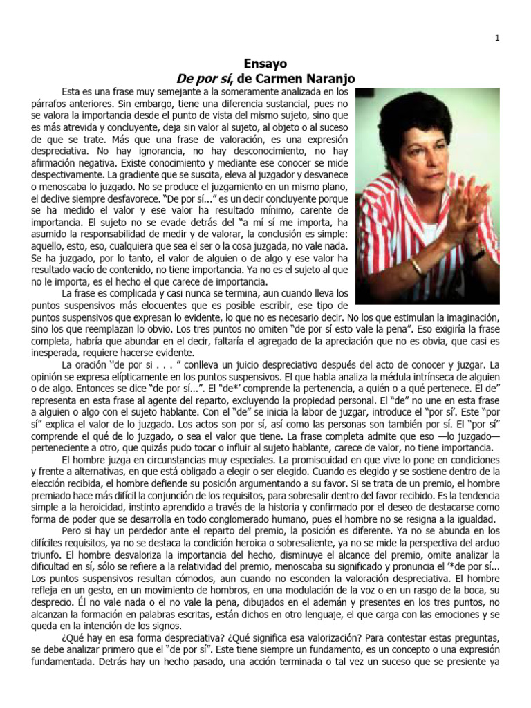 Ensayo de Por Si de Carmen Naranjo | PDF