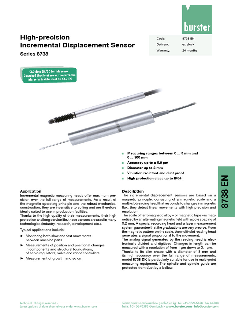 Burster 8738 - EN High-Precision Incremental Displacement Sensor | PDF ...