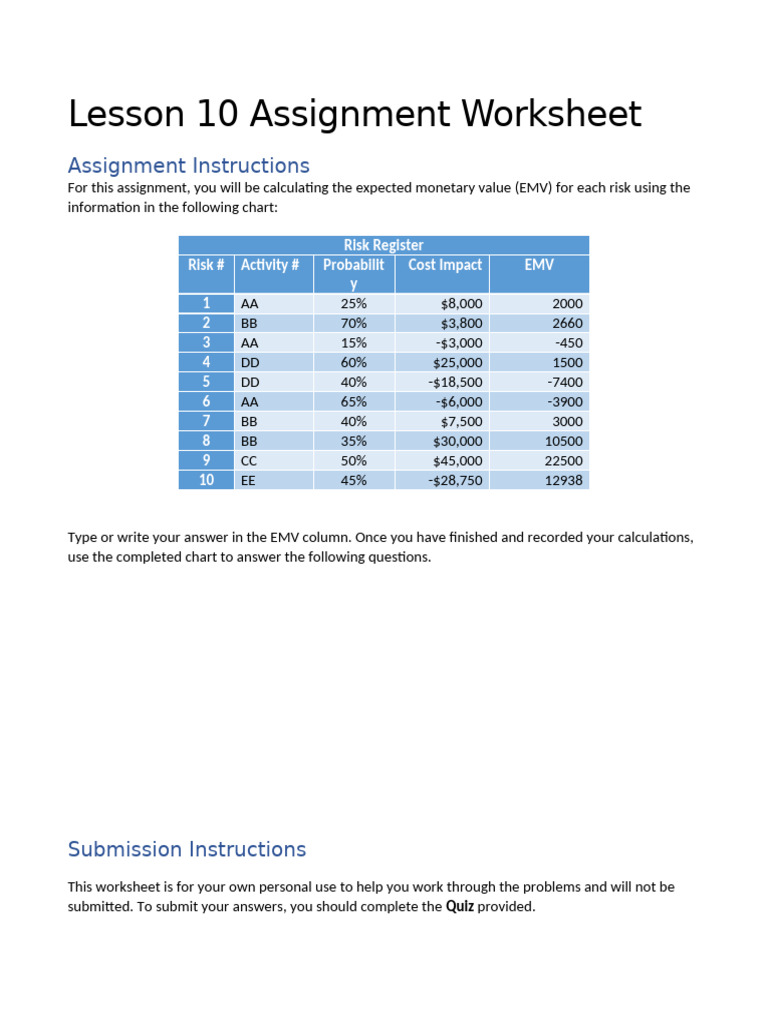 Lesson 10 Assignment Worksheet_rev03072024 | PDF