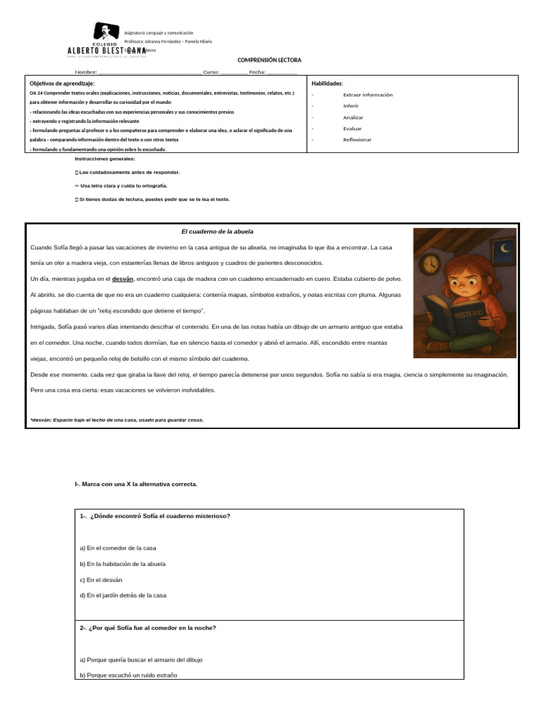 Comprensión Lectora: El Cuaderno de Sofía | PDF | Comprensión lectora