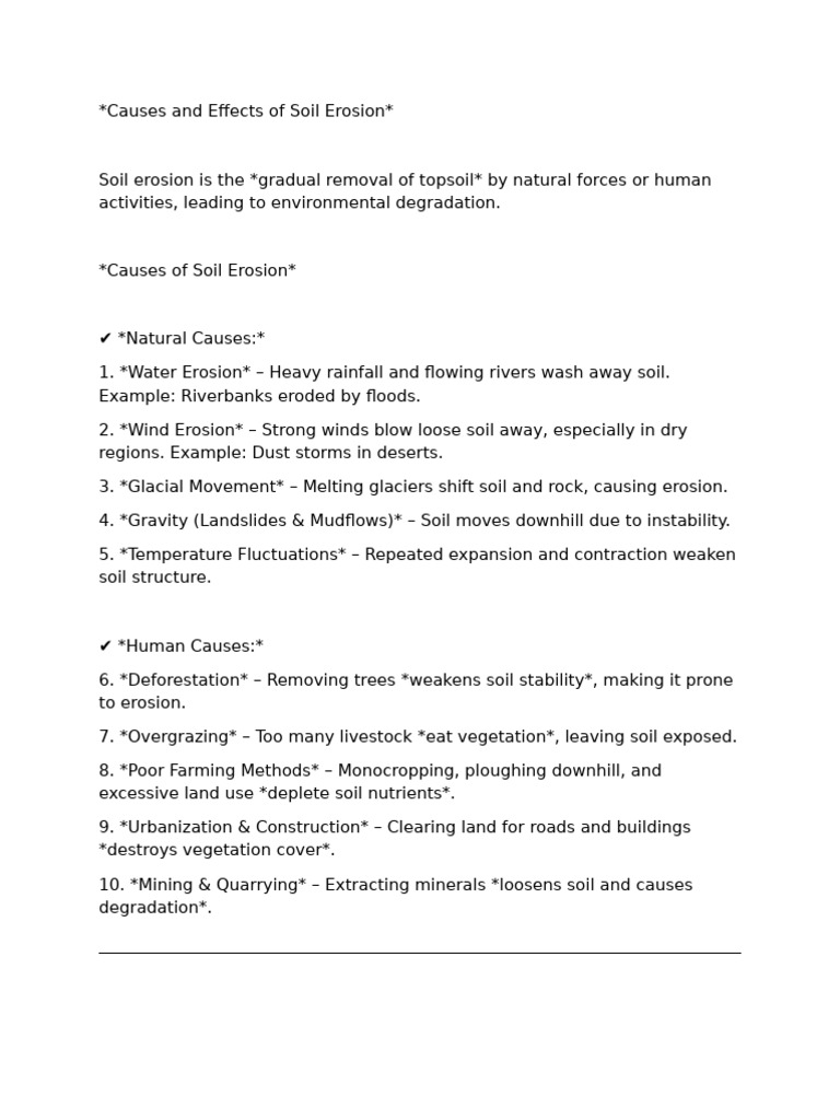Causes and Effects of Soil Erosion | PDF