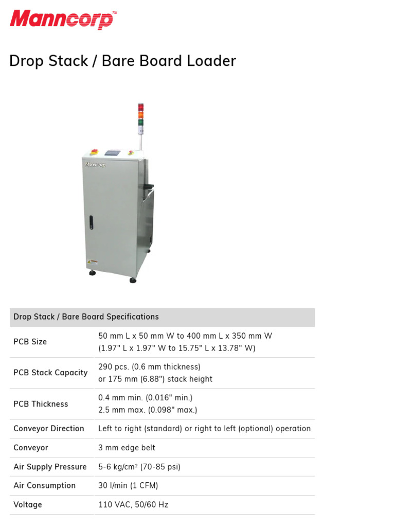 Drop Stack Bare Board Loader With Pass-Through Mode Manncorp Inc. | PDF