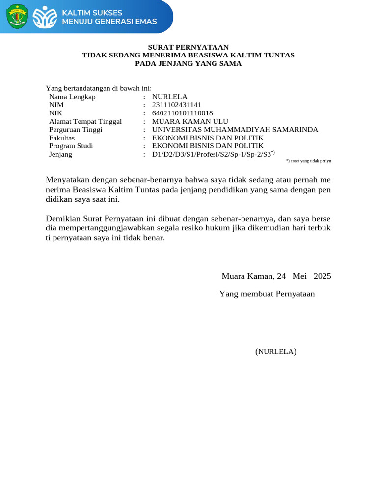 Surat Pernyataan BKT | PDF