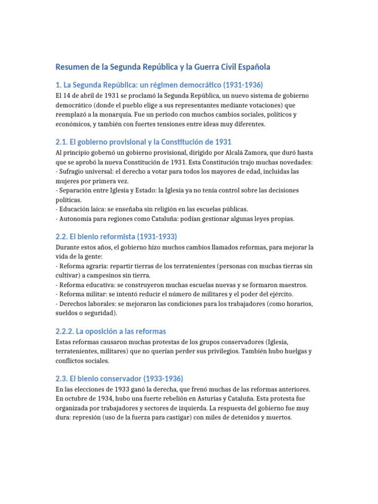 Resumen 2a Republica y Guerra Civil | PDF | guerra civil Española ...