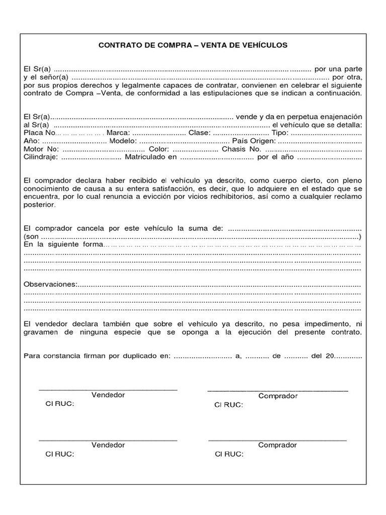 Contrato Compra Venta Vehiculo | PDF