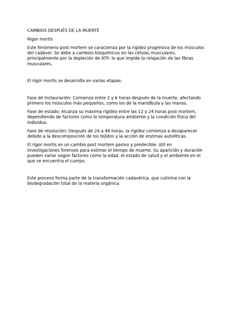 Rigor Mortis: Etapas y Significado | PDF