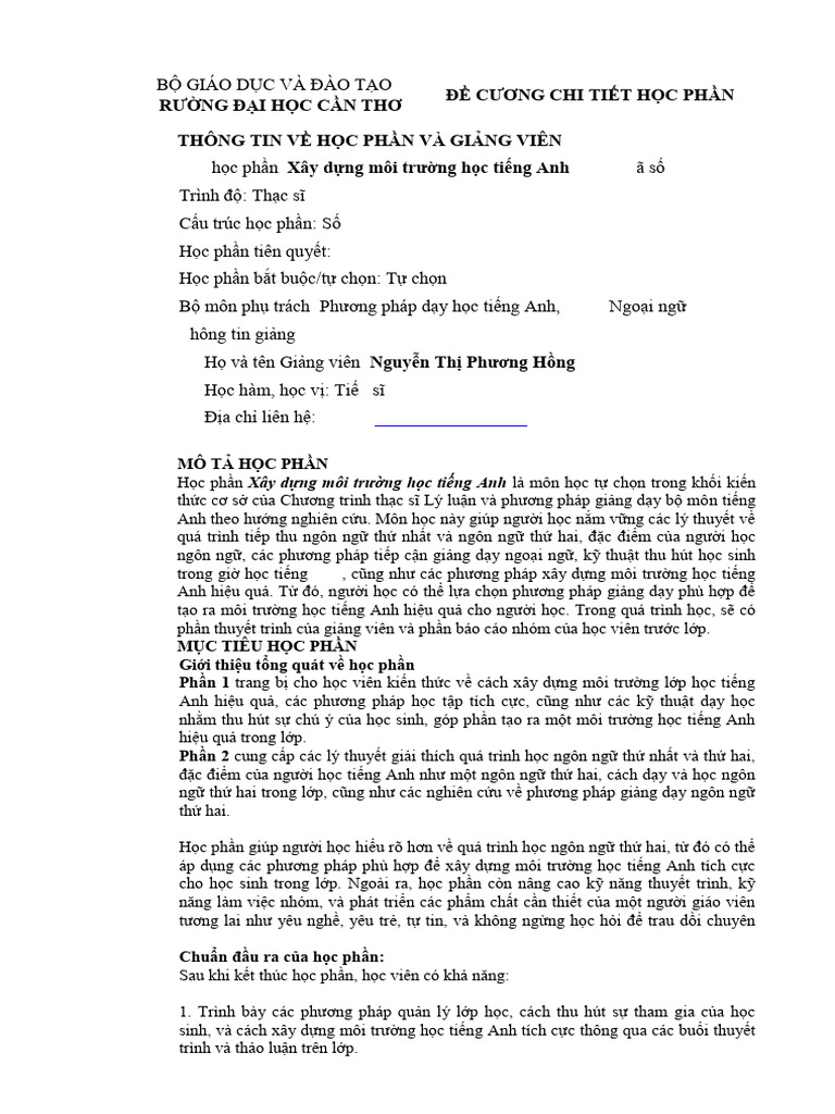 SPA608 - Xây Dựng Môi Trường Học Tiếng Anh K32 | PDF