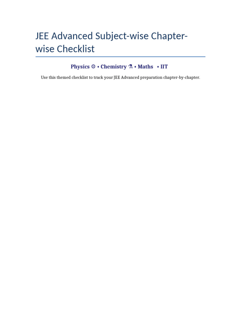 JEE Advanced Checklist Themed | PDF | Physics | Chemistry