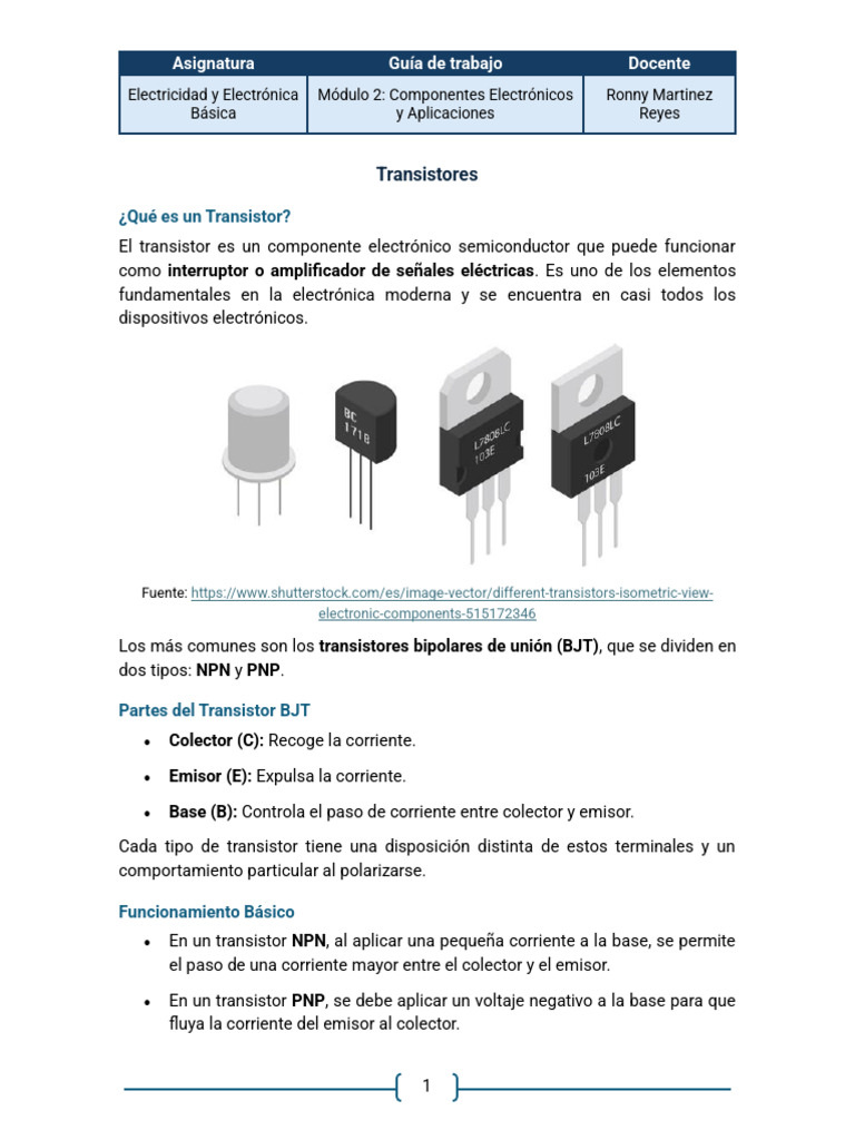 M2 - 06 Transistores | PDF | Transistor de unión bipolar | Transistor