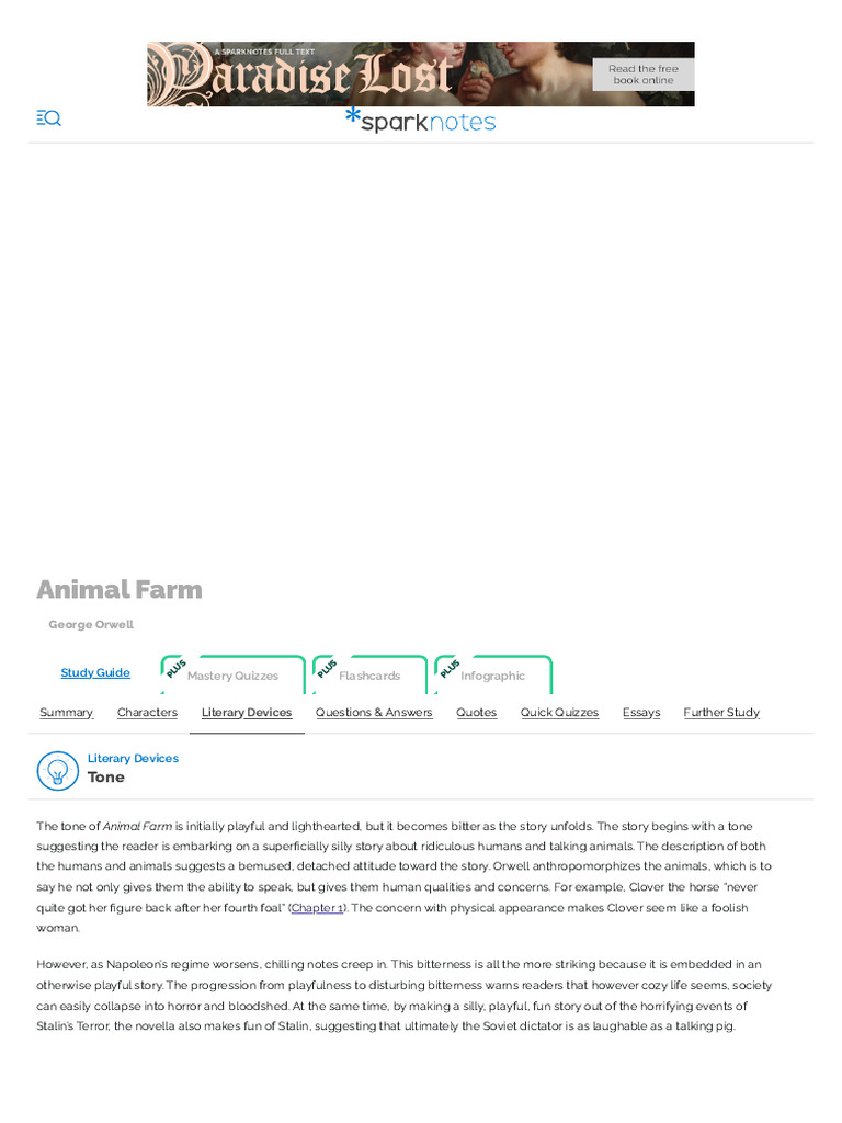 Animal Farm - Tone - SparkNotes | PDF
