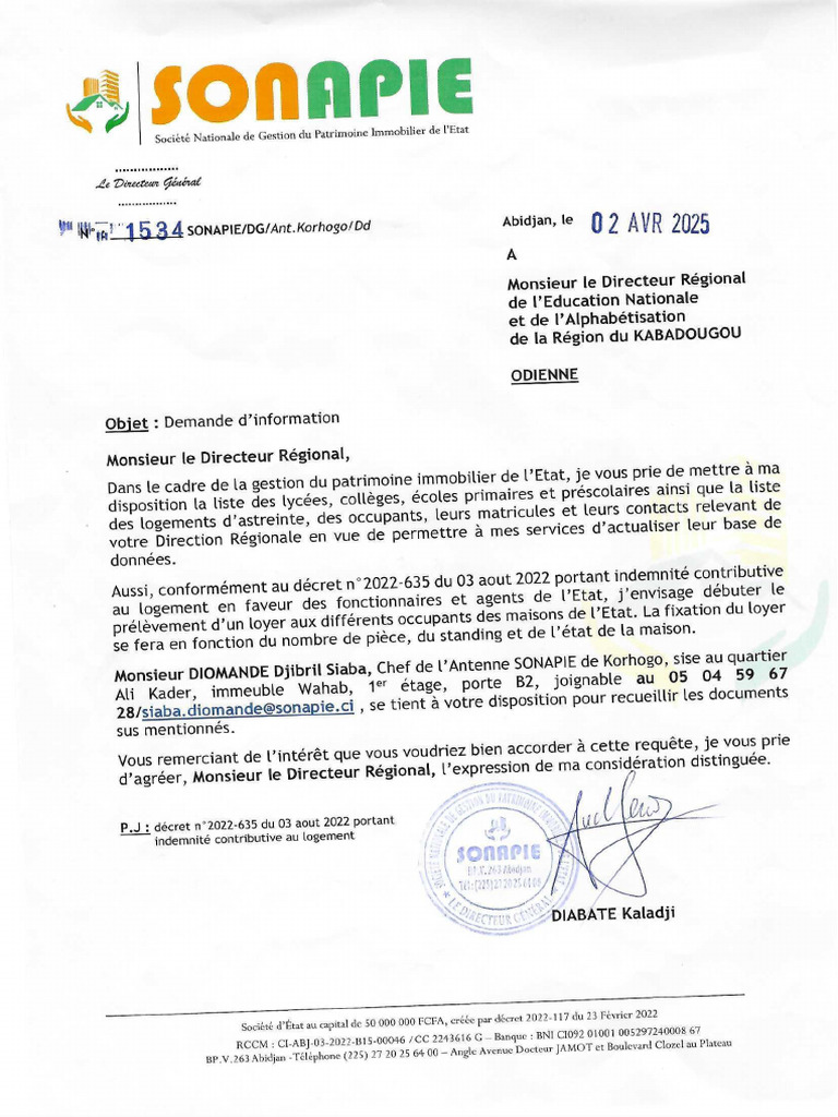 Sonapie - Decret - Indemenite Conributive Au Logement | PDF