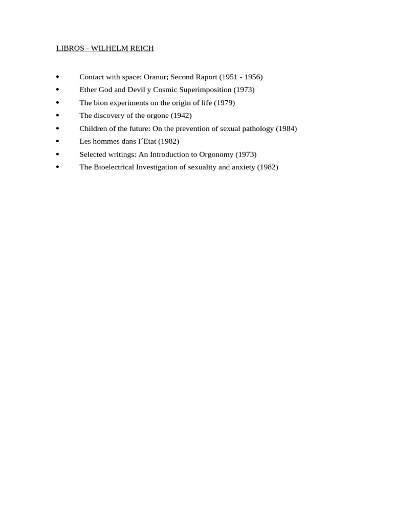 Wilhelm Reich's Key Works on Orgonomy | PDF