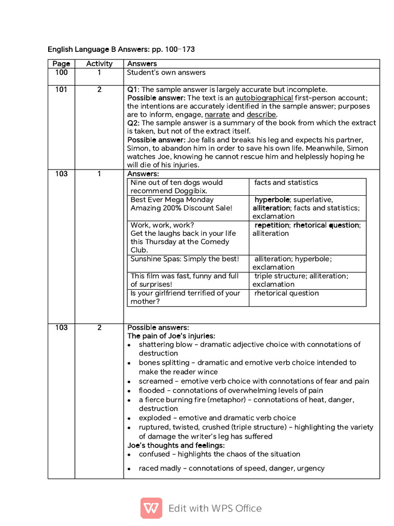 English Language B Answers 3 | PDF | Ellipsis | Question