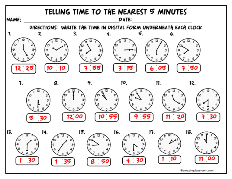Telling Time To The Nearest 5 Minutes | PDF