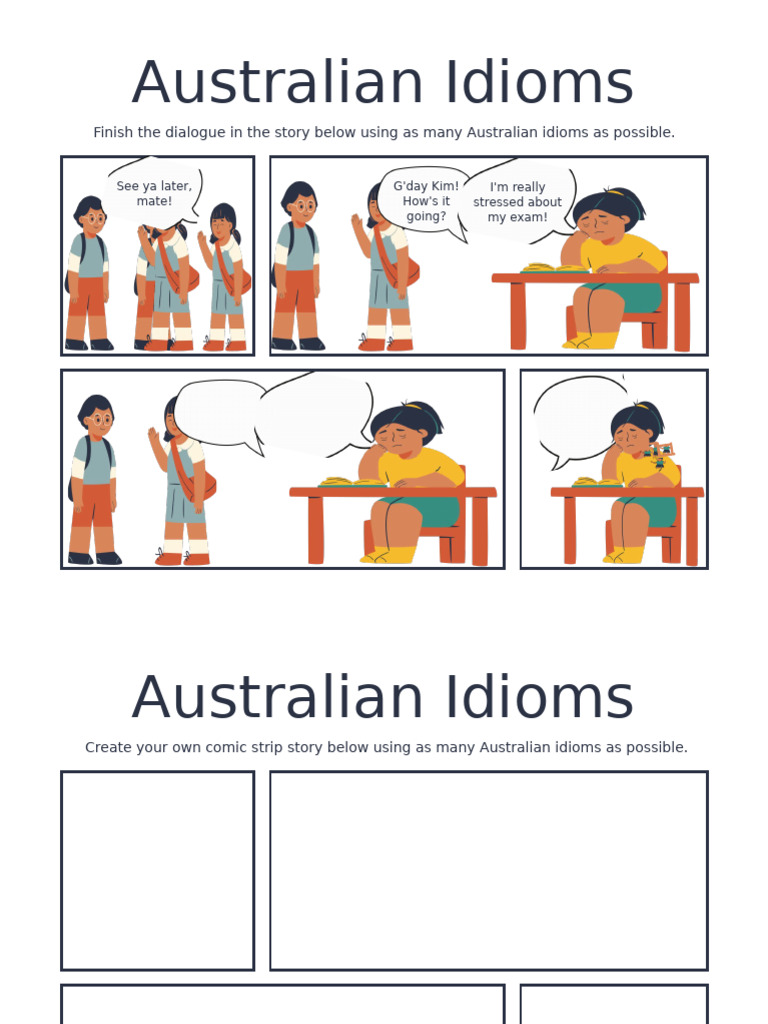 Australian Idioms English Comic Strip Activity in Colourful Handdrawn ...