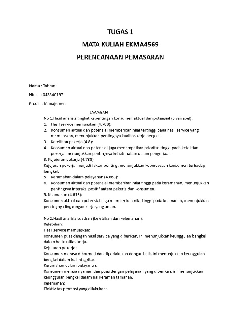 Tugas 1 Perencanaan Pemasaran | PDF