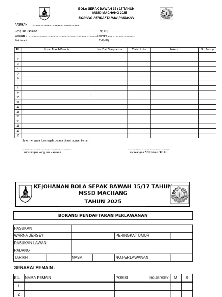 Borang Pendaftaran, Start List Dan Borang Pertukaran Pemain | PDF