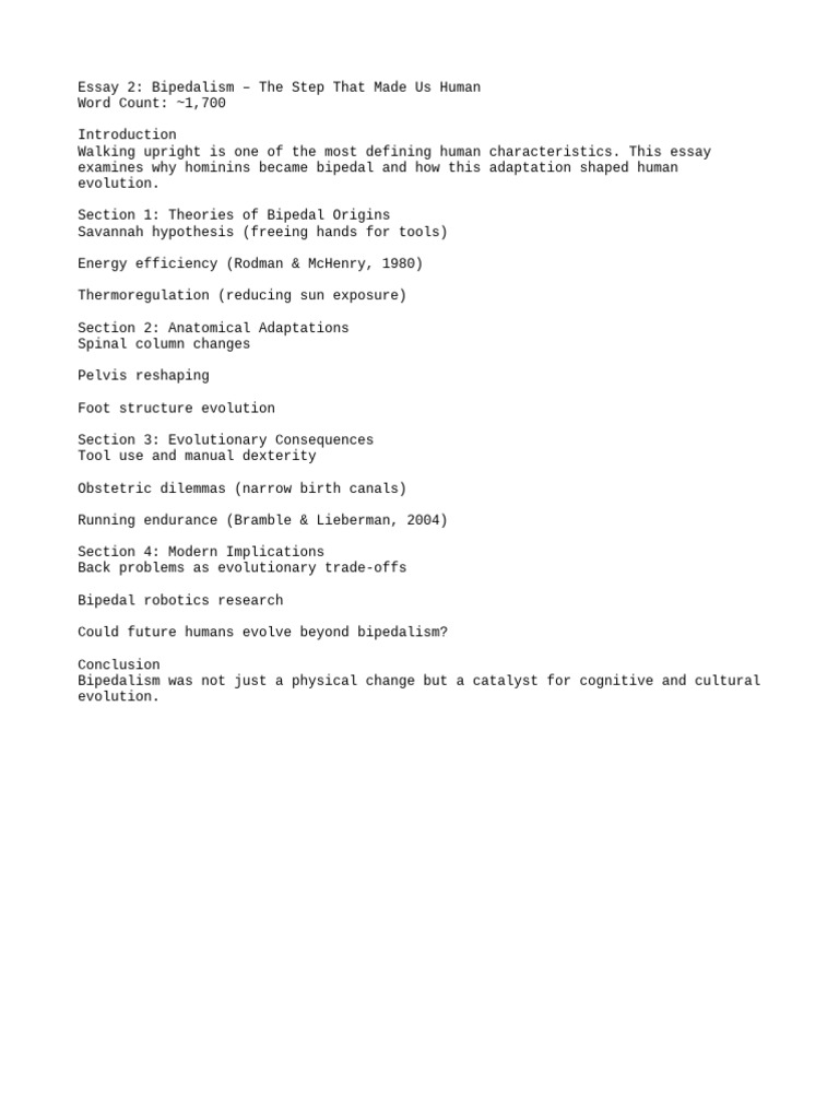 Essay 2 Bipedalism - The Step That | PDF
