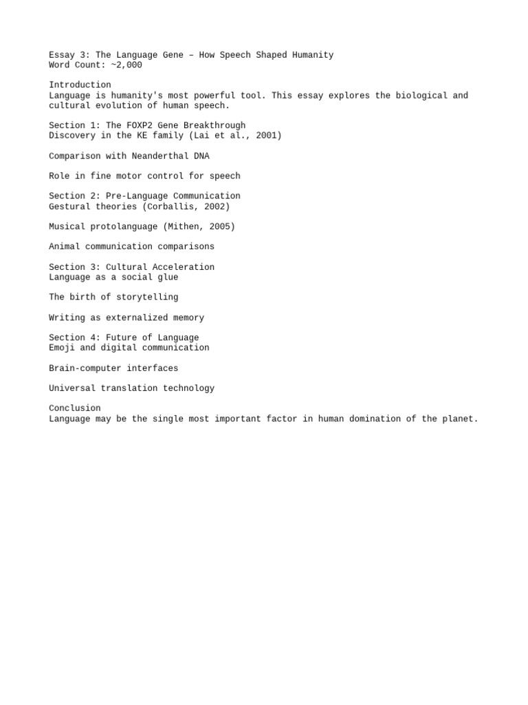 Essay 3 The Language Gene - How Spe | PDF