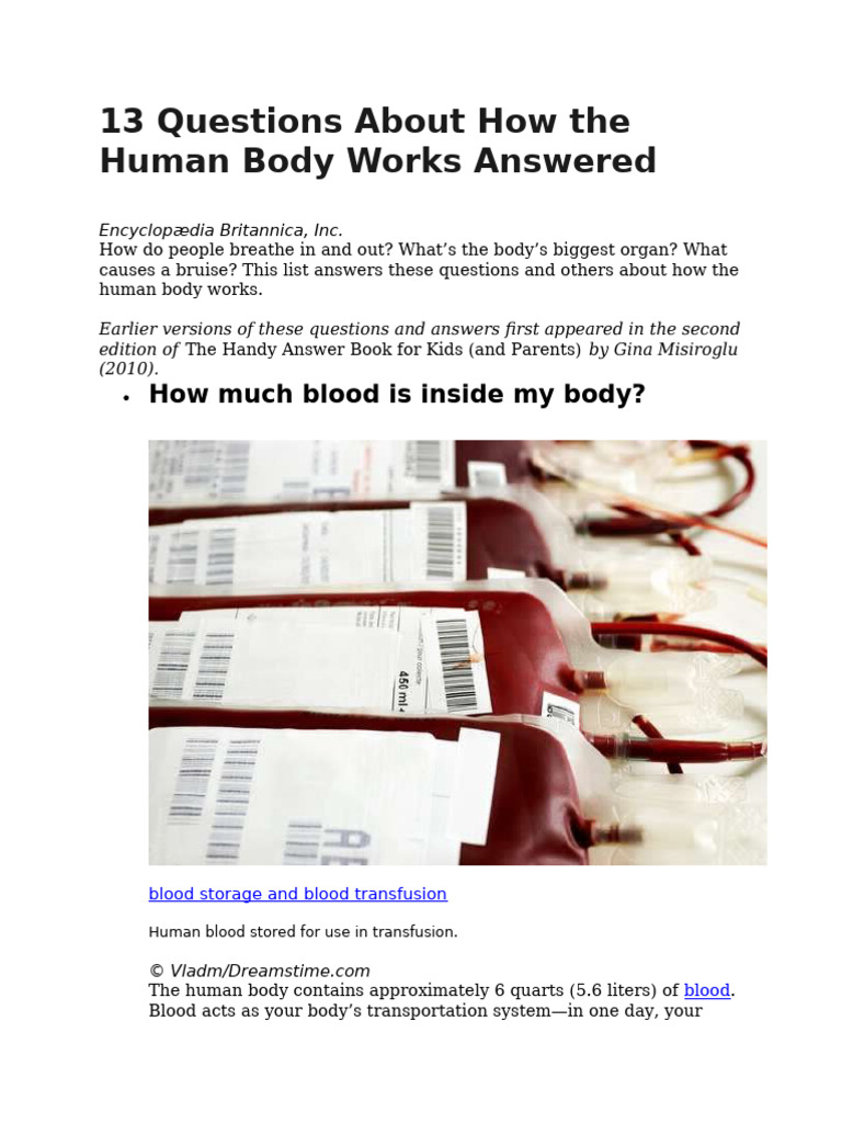 13 Questions About How The Human Body Works Answered | PDF | Blood | Skin