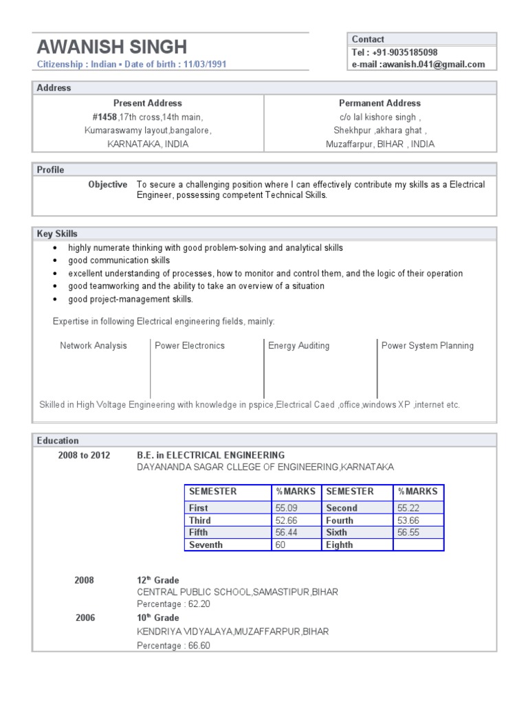 Electrical Engineer Resume of Awanish Singh | PDF | Computers