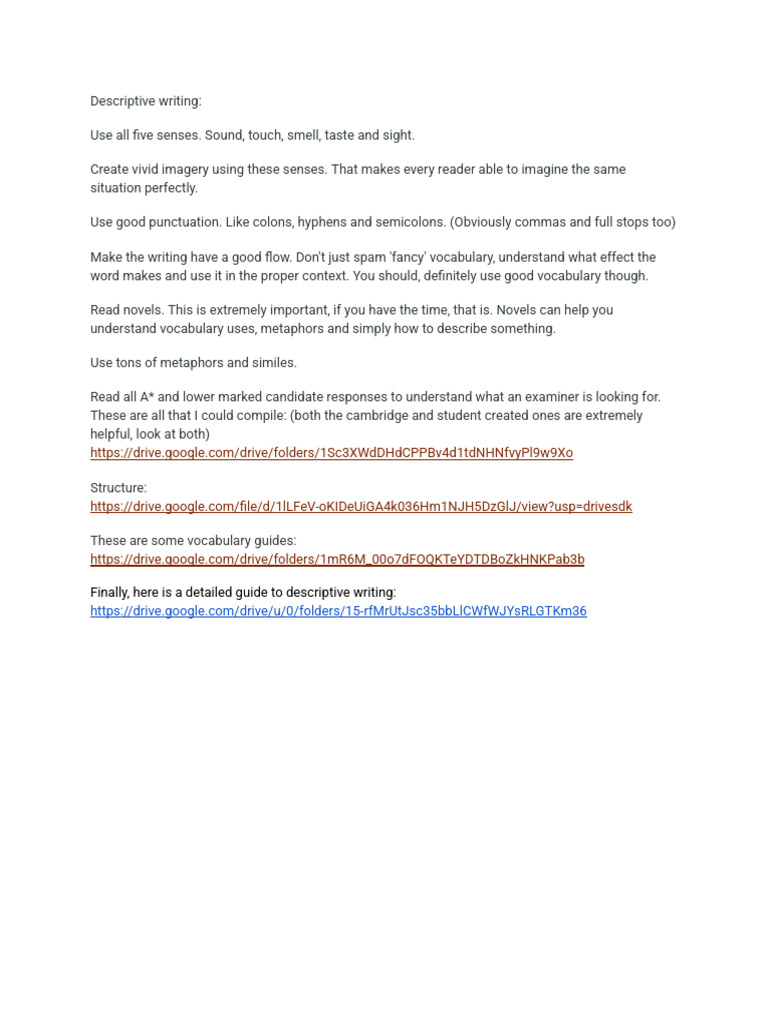 General Descriptive Writng Tips | PDF