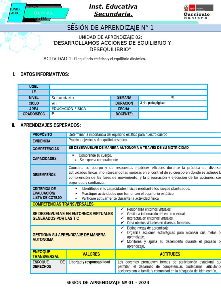 5° Ses-Act 1-E.f U02 | PDF | Aprendizaje | Enseñando