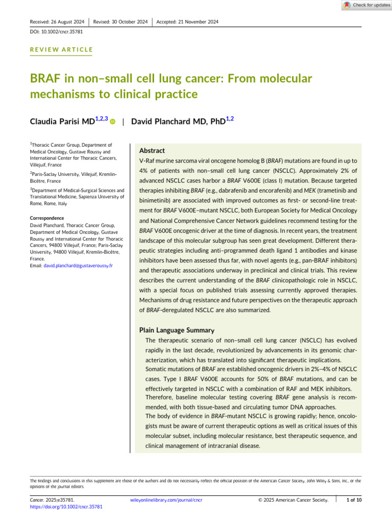 BRAF Mutations in NSCLC: Insights and Therapies | PDF | Cancer | Lung ...