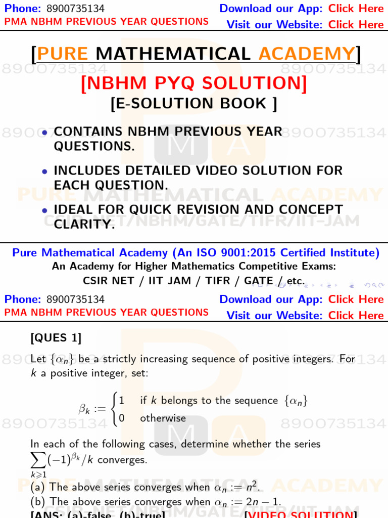 NBHM Previous Year Questions & Solutions | PDF | Matrix (Mathematics ...