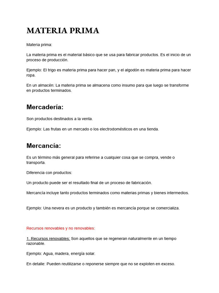 Materia Prima: Definición y Ejemplos | PDF | Confitería | Materia prima